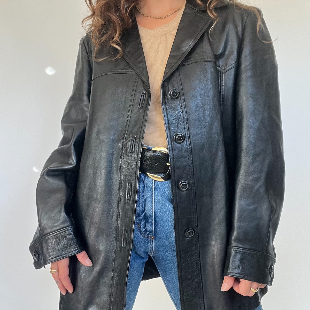 Vintage 90’s Longline Black Leather Jacket – Skorpiones vintage